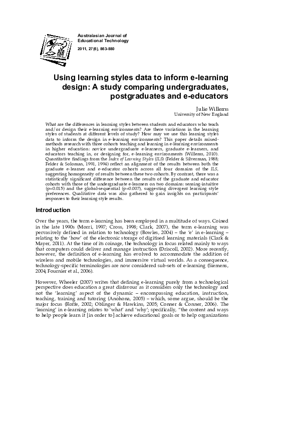 (PDF) Using learning styles data to inform e-learning design: A study ...