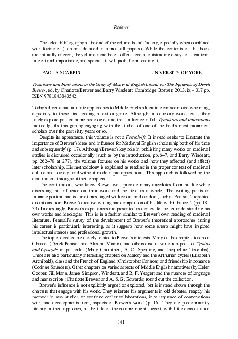 (PDF) [Review of] Charlotte Brewer and Barry Windeatt, eds, 'Traditions ...