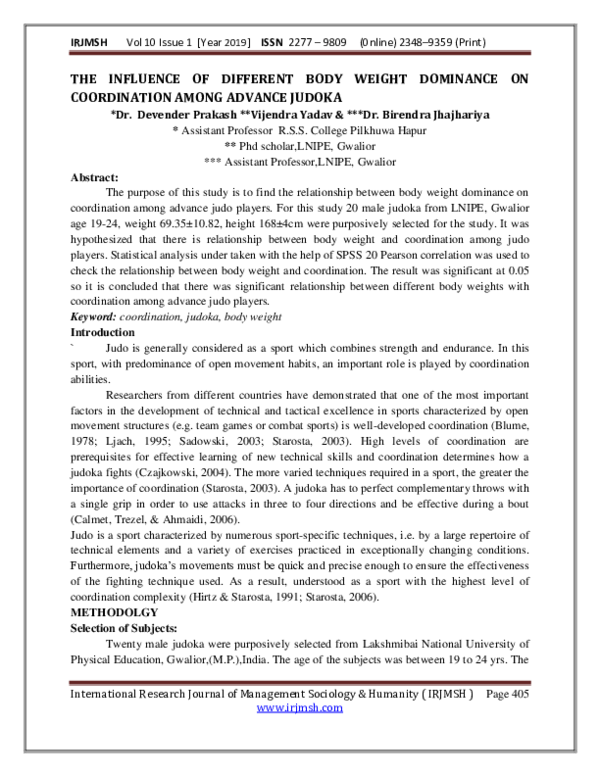 (PDF) THE INFLUENCE OF DIFFERENT BODY WEIGHT DOMINANCE ON COORDINATION ...