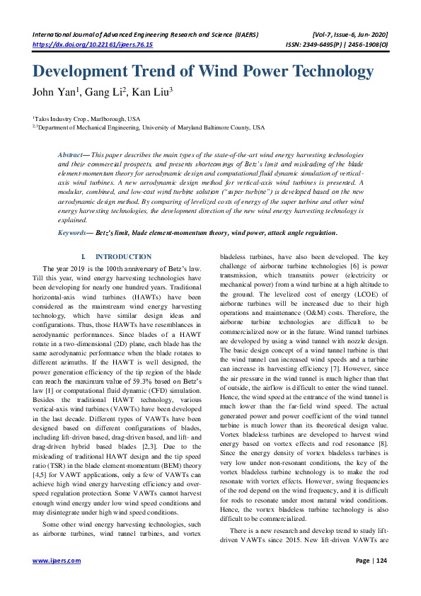 (PDF) Development Trend of Wind Power Technology