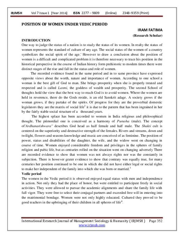 (PDF) POSITION OF WOMEN UNDER VEDIC PERIOD