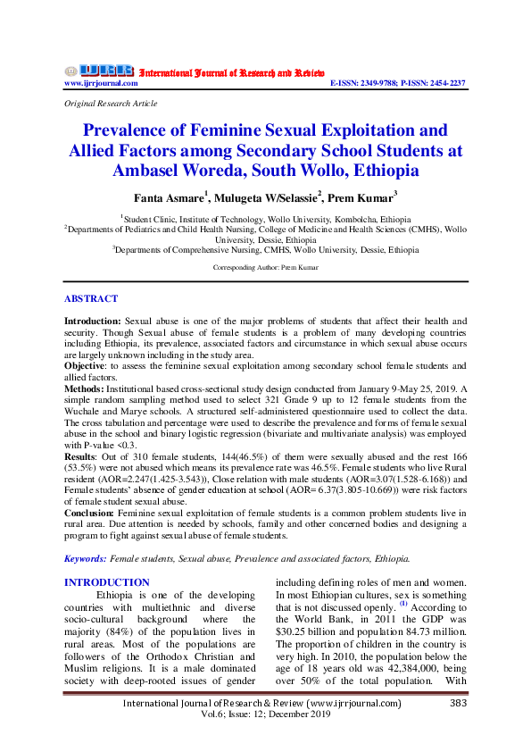 (PDF) Prevalence of Feminine Sexual Exploitation and Allied Factors ...