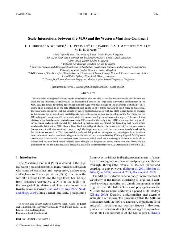 (PDF) Scale Interactions between the MJO and the Western Maritime Continent