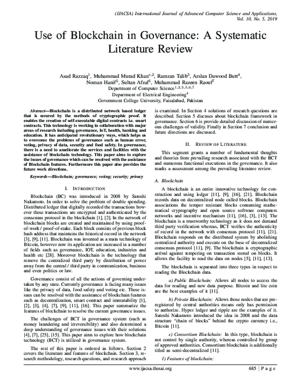 Pdf Use Of Blockchain In Governance A Systematic Literature Review