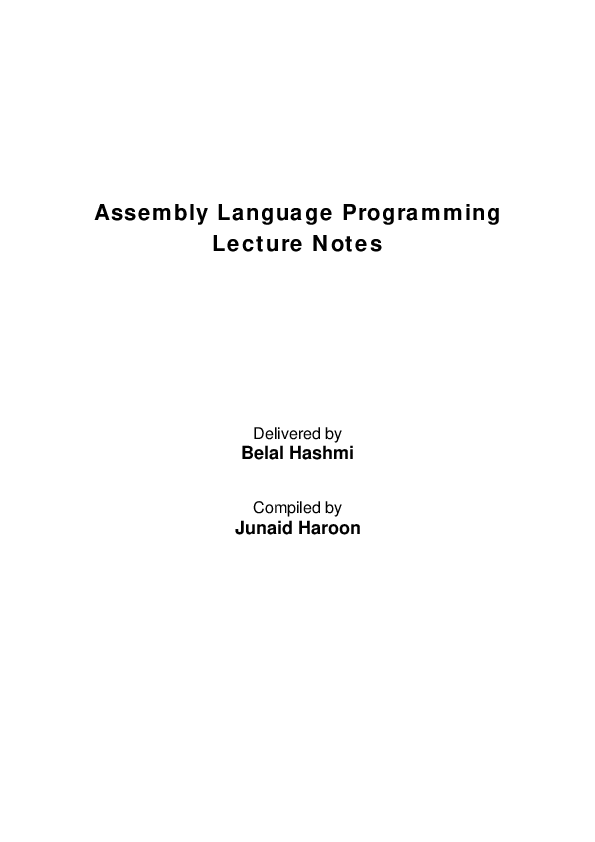 Pdf Assembly Language Programming Lecture Notes Belal Hashmi