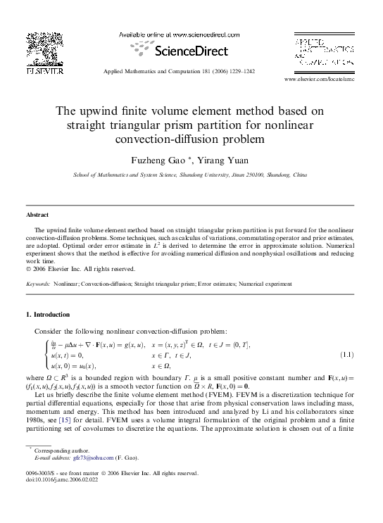 (PDF) The upwind finite volume element method based on straight triangular prism partition for ...