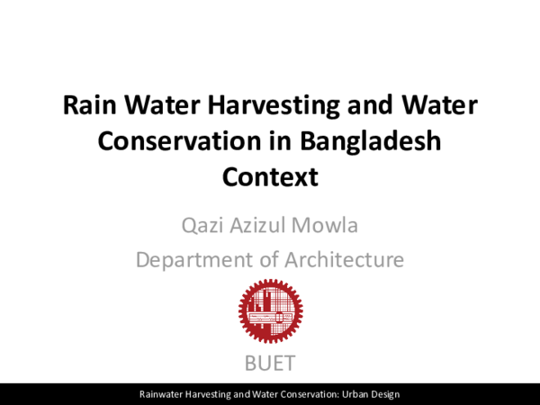 (PDF) Rain Water Harvesting and Water Conservation in Bangladesh Context