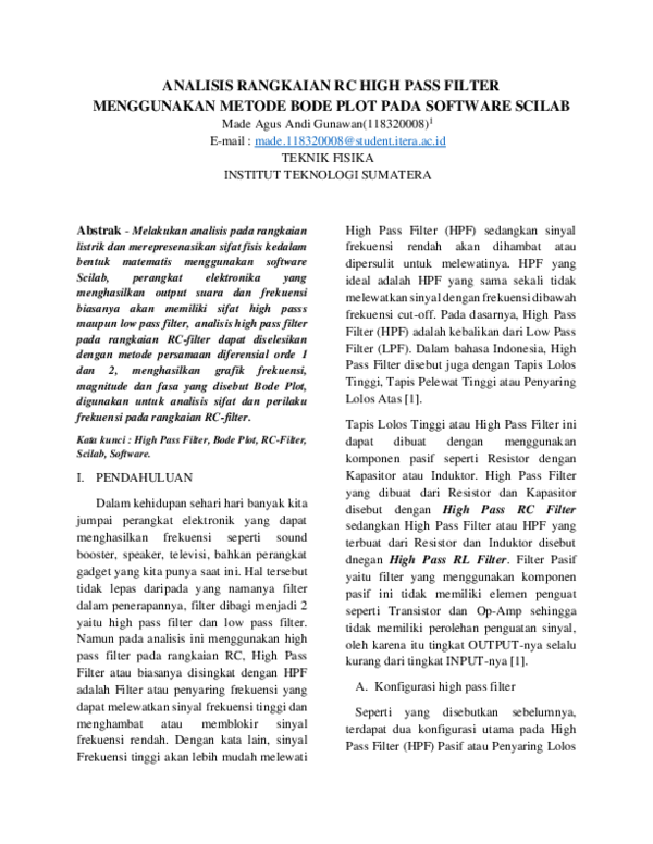(PDF) ANALISIS RANGKAIAN RC HIGH PASS FILTER MENGGUNAKAN METODE BODE ...