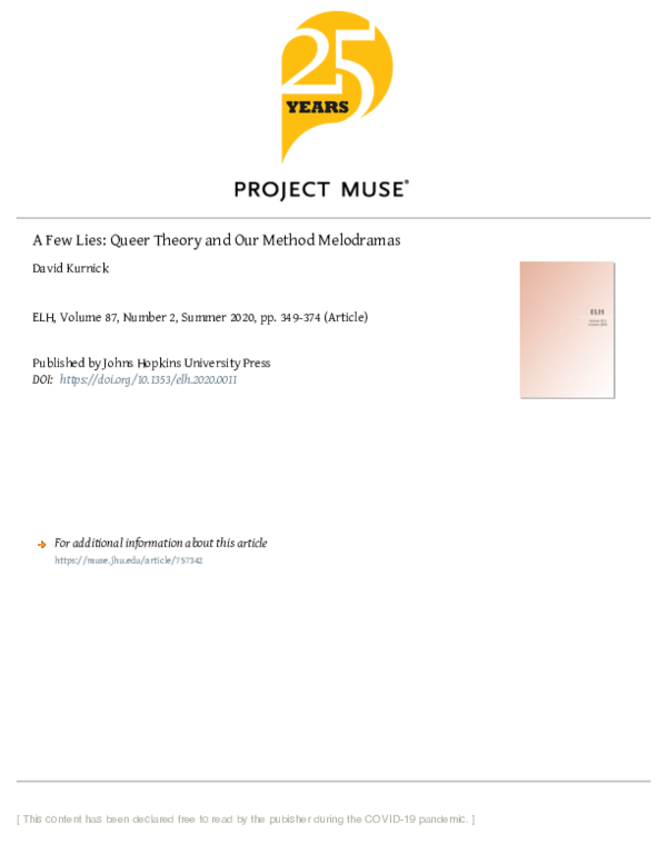 (PDF) A Few Lies: Queer Theory and Our Method Melodramas