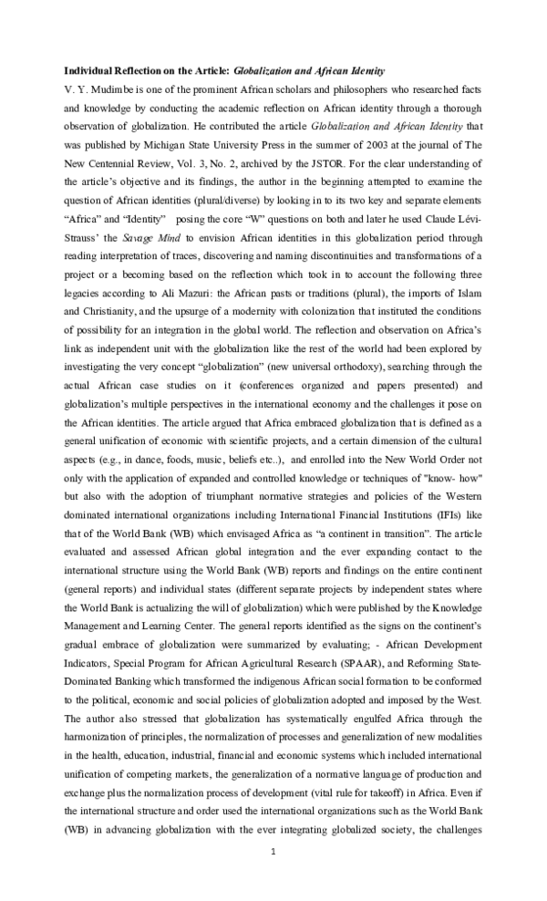 (DOC) Individual Reflection on the Article: Globalization and African ...