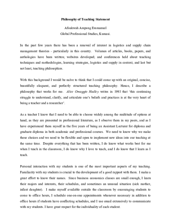 (DOC) Philosophy of Teaching Statement