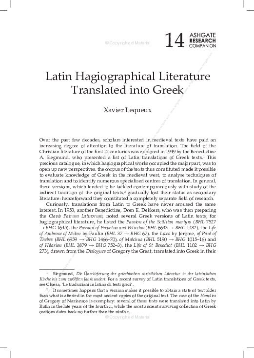 (PDF) Latin Hagiographical Literature Translated into Greek