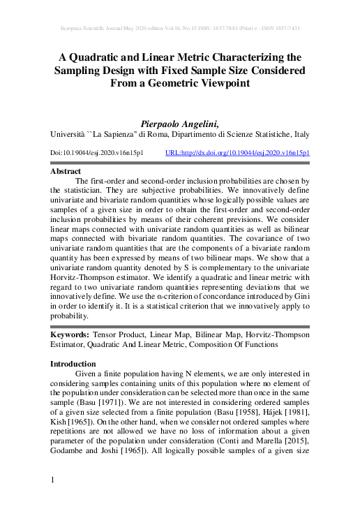 (PDF) A Quadratic and Linear Metric Characterizing the Sampling Design ...