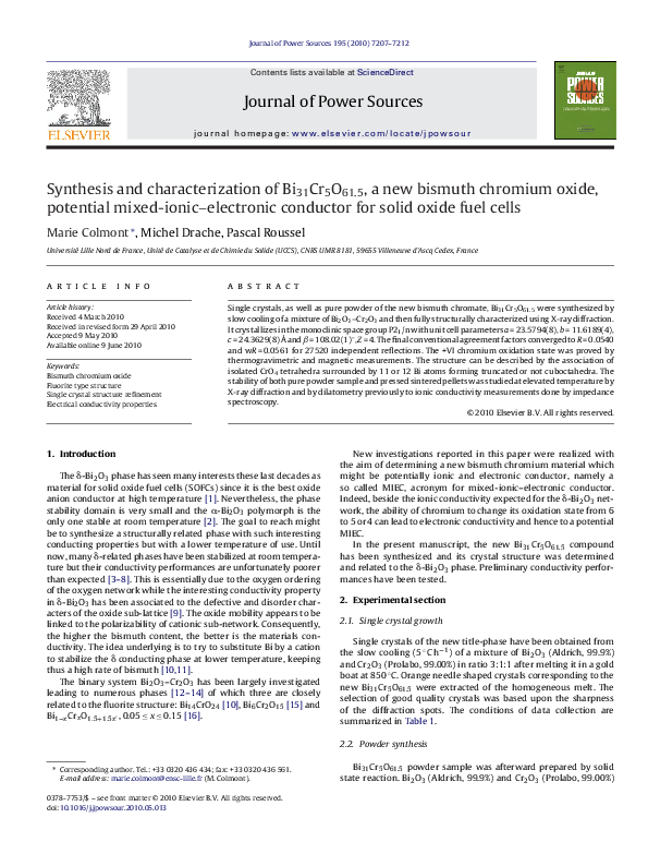 (PDF) Synthesis and characterization of Bi31 Cr5O61.5, a new bismuth ...