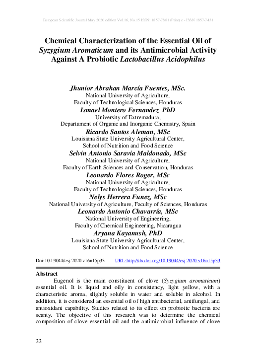 (PDF) Chemical Characterization of the Essential Oil of Syzygium Aromaticum and its ...