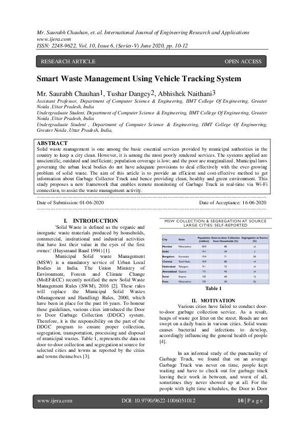 (PDF) Smart Waste Management Using Vehicle Tracking System