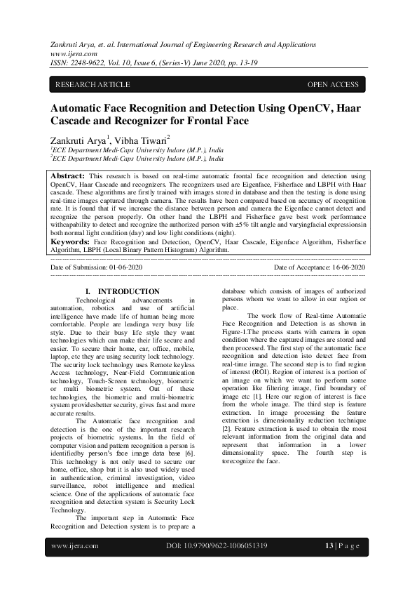 Pdf Automatic Face Recognition And Detection Using Opencv Haar Cascade And Recognizer For
