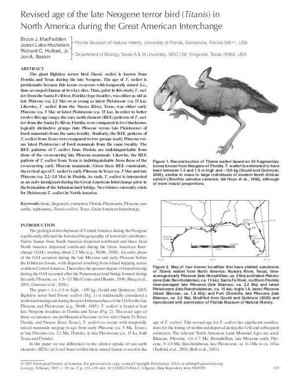 (PDF) Refined age of the late Neogene terror bird (Titanis) from ...