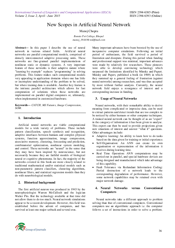 (PDF) New Scopes in Artificial Neural Network