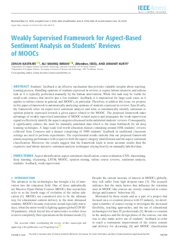 Pdf Weakly Supervised Framework For Aspect Based Sentiment Analysis