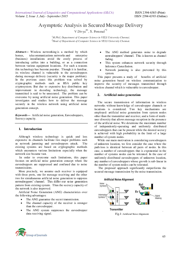 (PDF) Asymptotic Analysis in Secured Message Delivery
