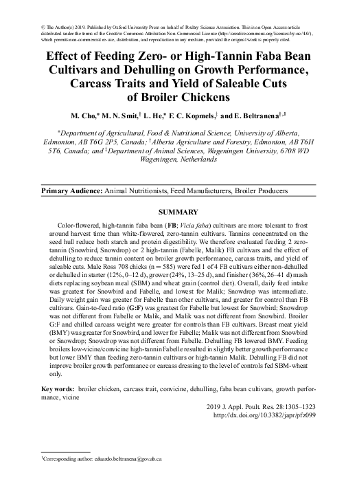 (PDF) Effect of Feeding Zero-or High-Tannin Faba Bean Cultivars and Dehulling on Growth ...