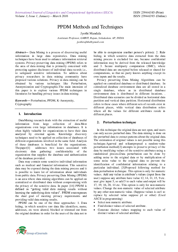 (PDF) PPDM Methods and Techniques