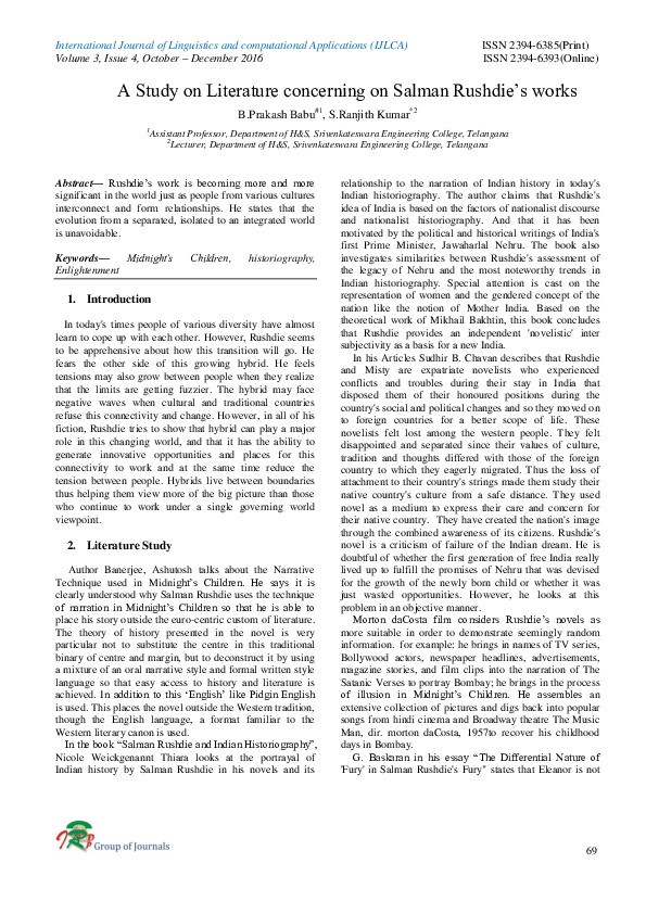 (PDF) A Study on Literature concerning on Salman Rushdie‟s works