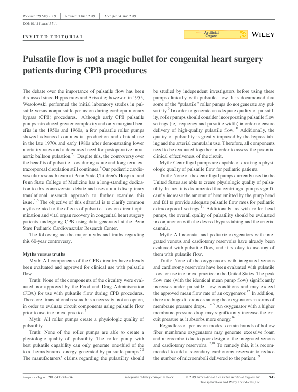 (PDF) Pulsatile flow is not a magic bullet for congenital heart surgery ...