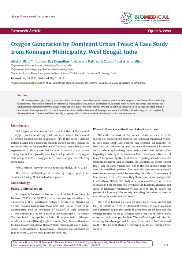 (PDF) Urban vegetation as oxygen supplier