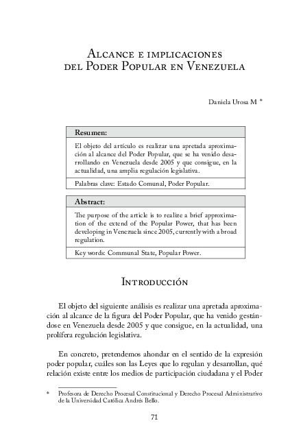 (PDF) Alcance e implicaciones del Poder Popular en Venezuela