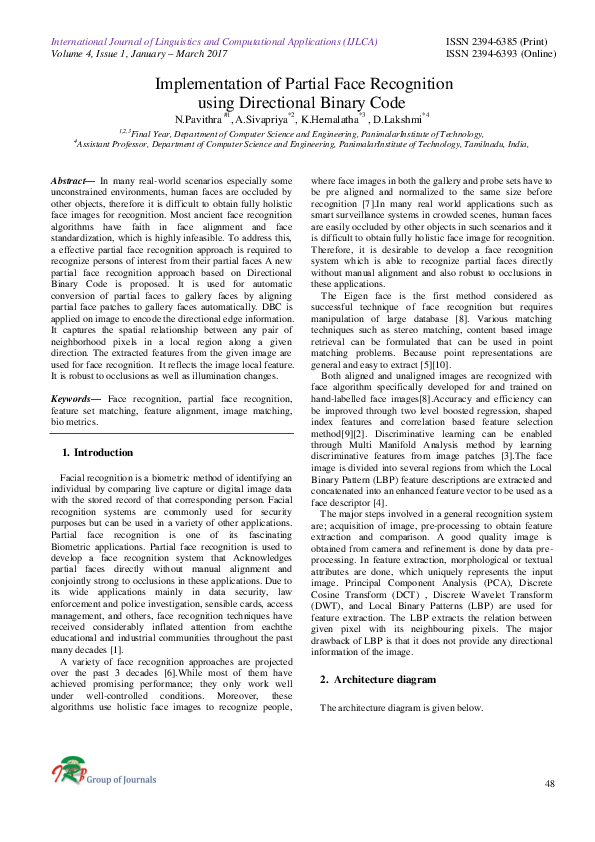 (PDF) Implementation of Partial Face Recognition using Directional Binary Code