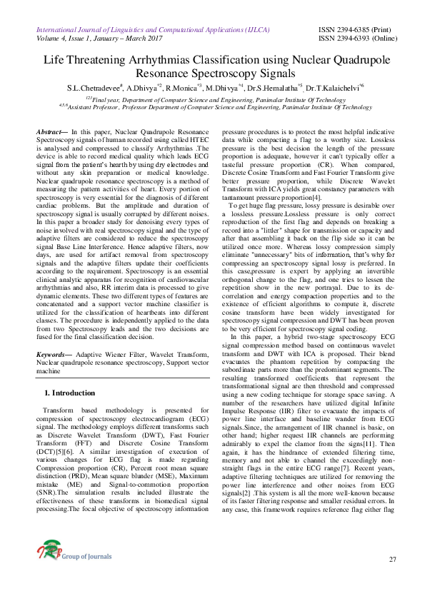 (PDF) Life Threatening Arrhythmias Classification using Nuclear ...