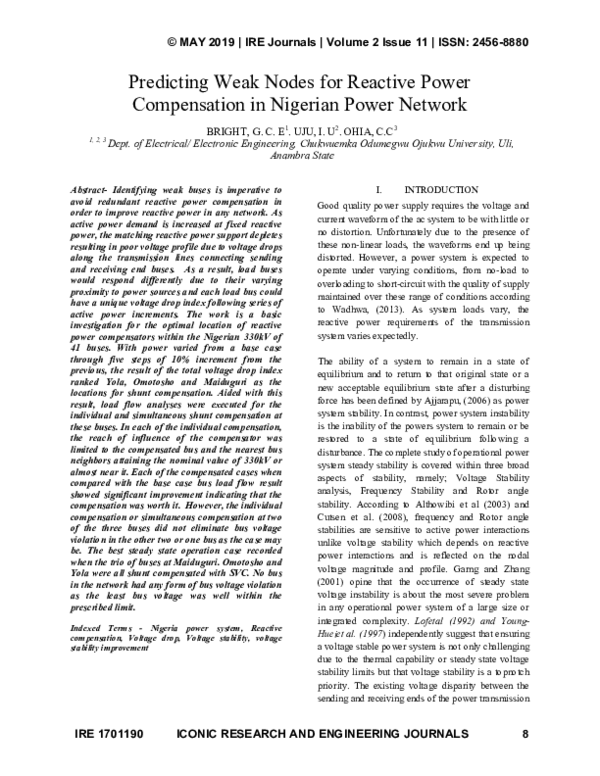 Pdf Predicting Weak Nodes For Reactive Power Compensation In Nigerian