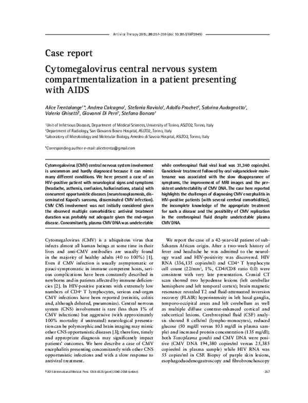 (PDF) Cytomegalovirus central nervous system compartmentalization in a ...