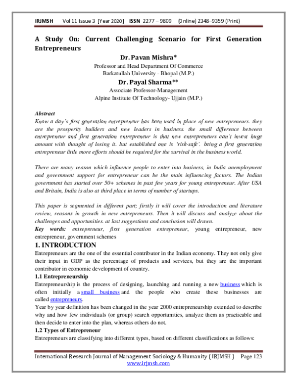 (PDF) A Study On: Current Challenging Scenario for First Generation ...