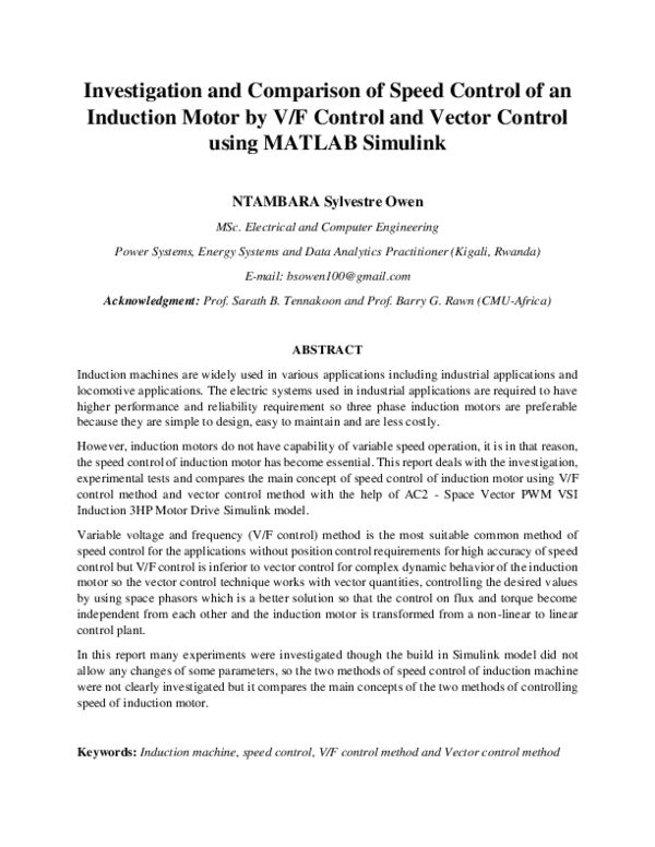 (PDF) Investigation and Comparison of Speed Control of an Induction Motor by V/F Control and ...
