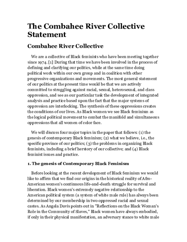 (PDF) The Combahee River Collective Statement Combahee River Collective