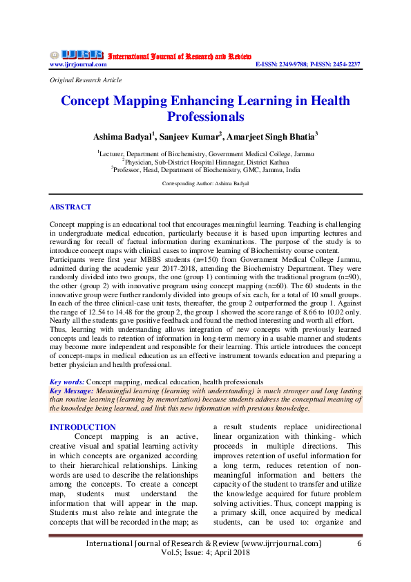 (PDF) Concept Mapping Enhancing Learning in Health Professionals