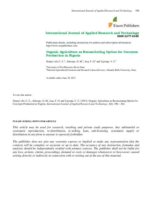 PDF Organic Agriculture As Resuscitating Option For Cocoyam pdf-organic-agriculture-as-resuscitating-option-for-cocoyam