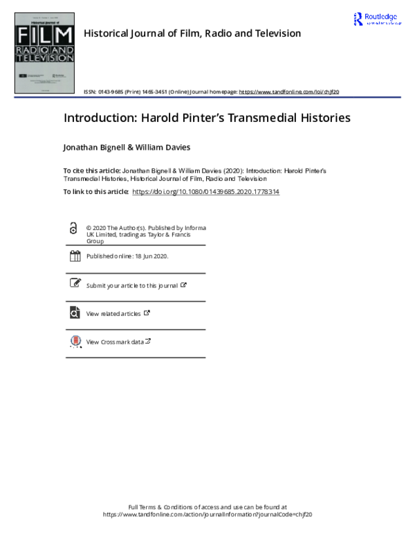 (PDF) Introduction: Harold Pinter's Transmedial Histories