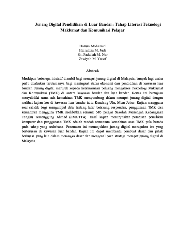 Jurang Digital Pendidikan di Luar Bandar: Tahap Literasi Teknologi ... Jurang Digital Pendidikan di Luar Bandar: Tahap Literasi Teknologi ...