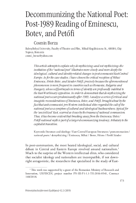 (PDF) Decommunizing the National Poet: Post-1989 Reading of Eminescu ...