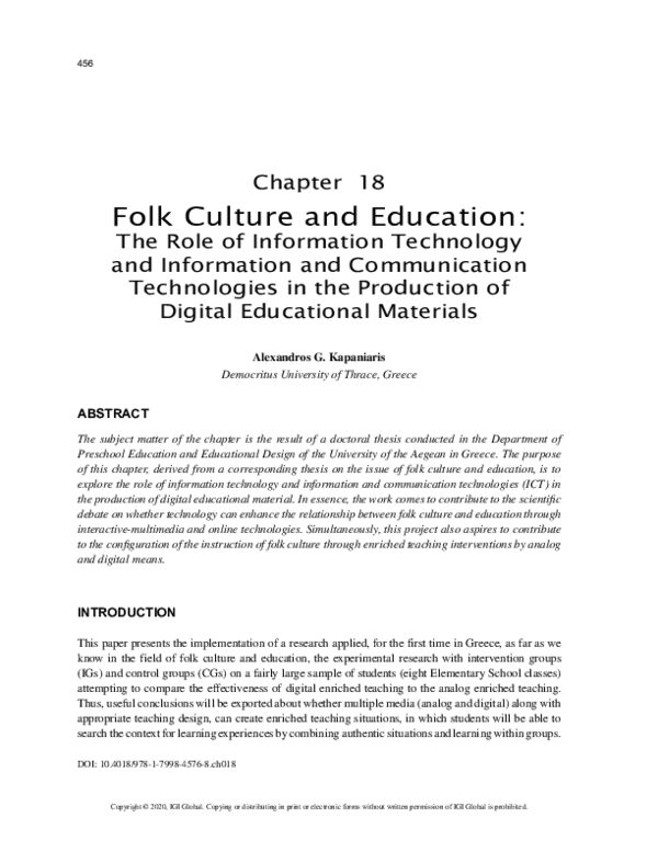 (PDF) Folk Culture and Education: The Role of Information Technology ...
