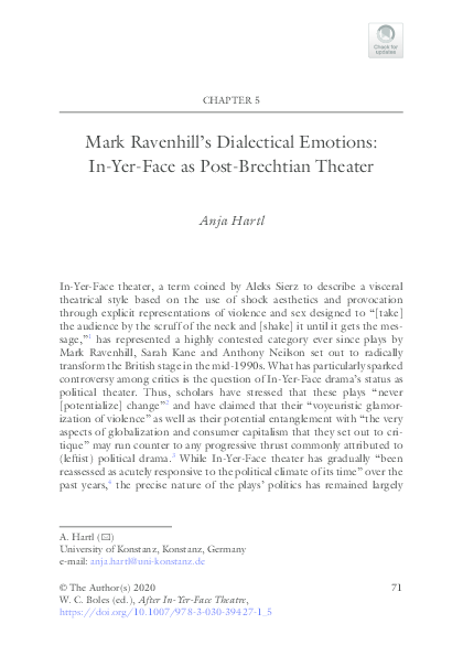 (PDF) Mark Ravenhill's Dialectical Emotions: In-Yer-Face as Post ...