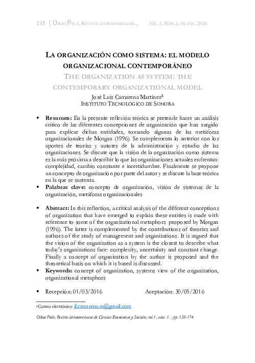 (PDF) LA ORGANIZACIÓN COMO SISTEMA: EL MODELO ORGANIZACIONAL ...