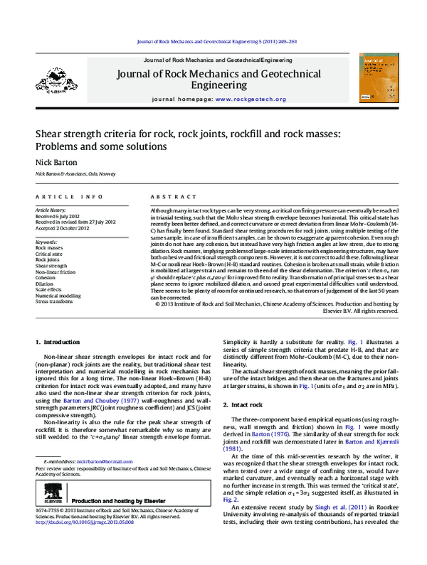 (PDF) Shear strength criteria for rock, rock joints, rockfill and rock ...