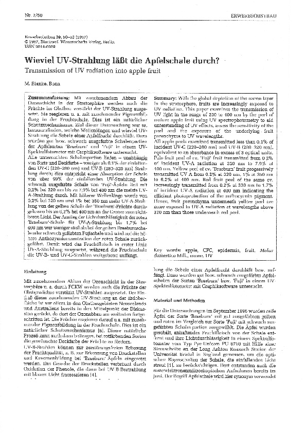 (PDF) UV Transmission of apple peel - Wieviel UV-Strahlung laesst die ...