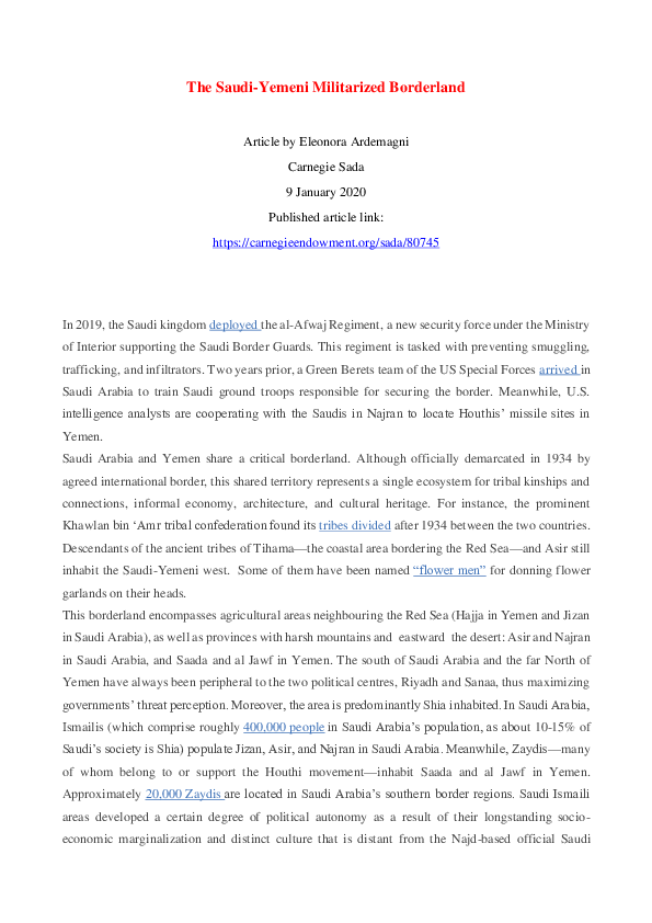 (PDF) The Saudi-Yemeni Militarized Borderland