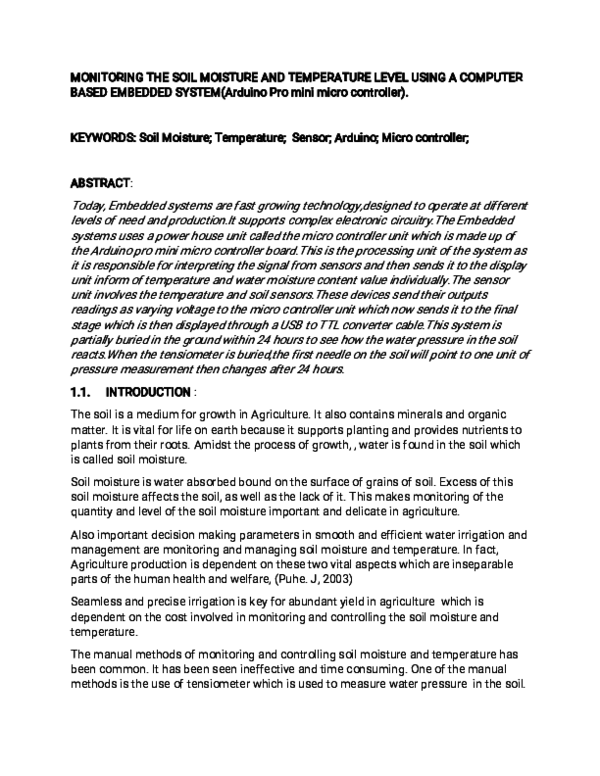 (PDF) MONITORING THE SOIL MOISTURE AND TEMPERATURE LEVEL USING A ...